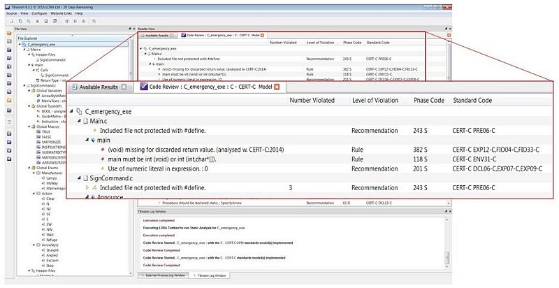 LDRA Tool Suite features Code Checker for CERT C compliance, address safety and security ...